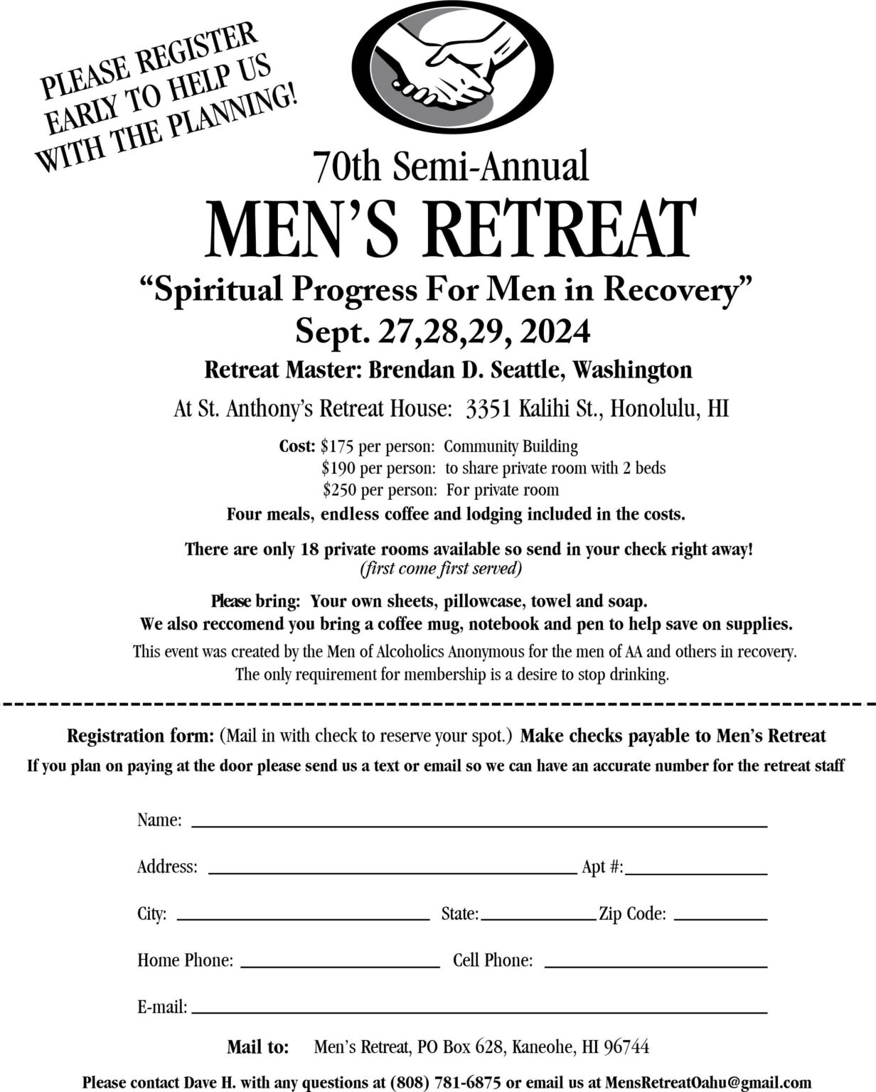 70th Annual Men’s Retreat – Alcoholics Anonymous on O'ahu